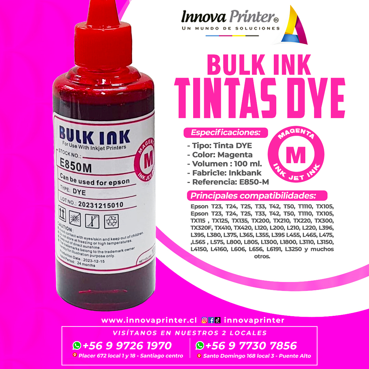 Tintas Bulk Ink 100ML Dye Magenta