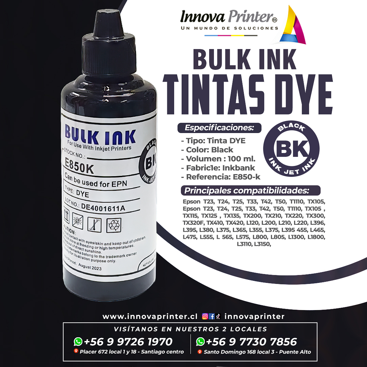 Tintas Bulk Ink Dye 100ML Black