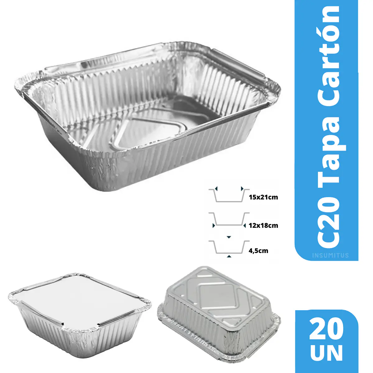 Envase de Aluminio 20 Tapa Carton 20 unidades