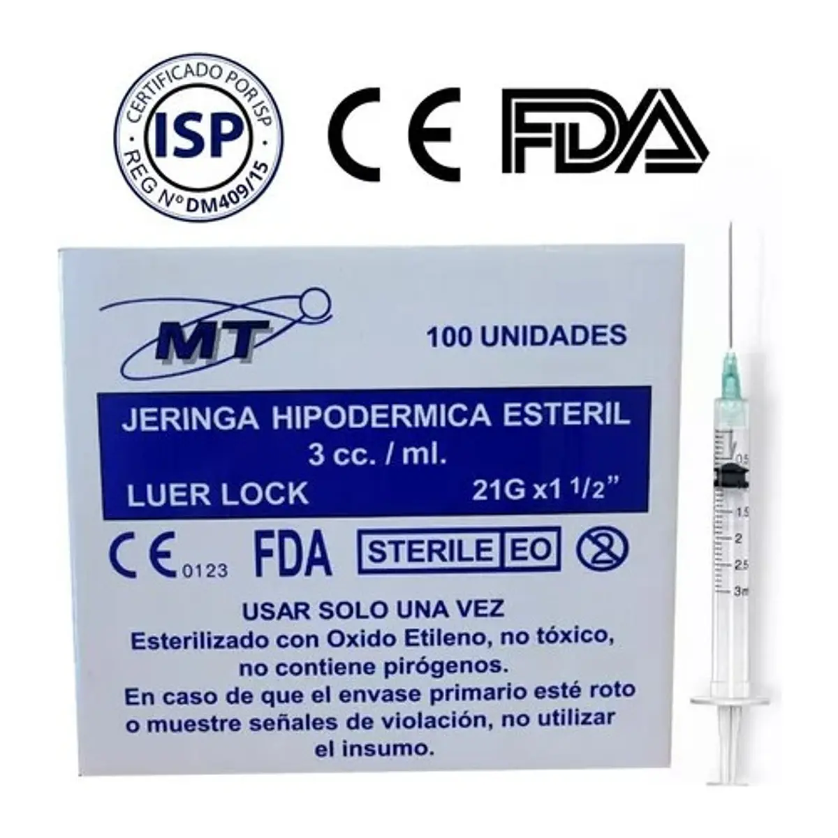 Jeringa Desechable Luer Lock 3cc 21g X 1 ½ Caja X100 Und.