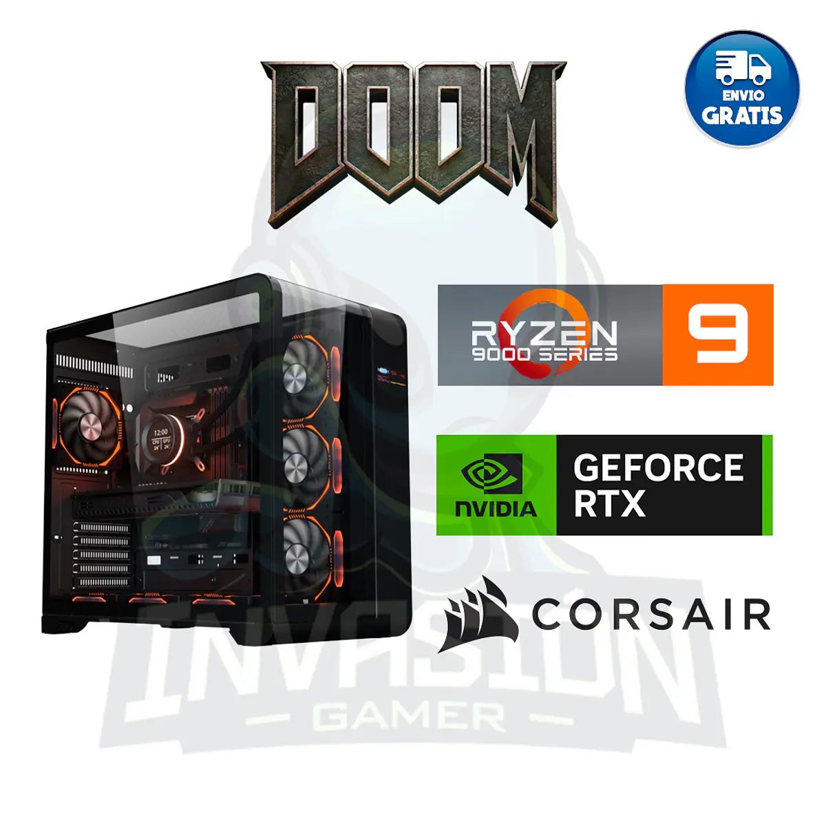 PC Gamer DOOM, AMD RYZEN 9 9900X 9800X3D NVIDIA 5070TI | Invasión Gamer