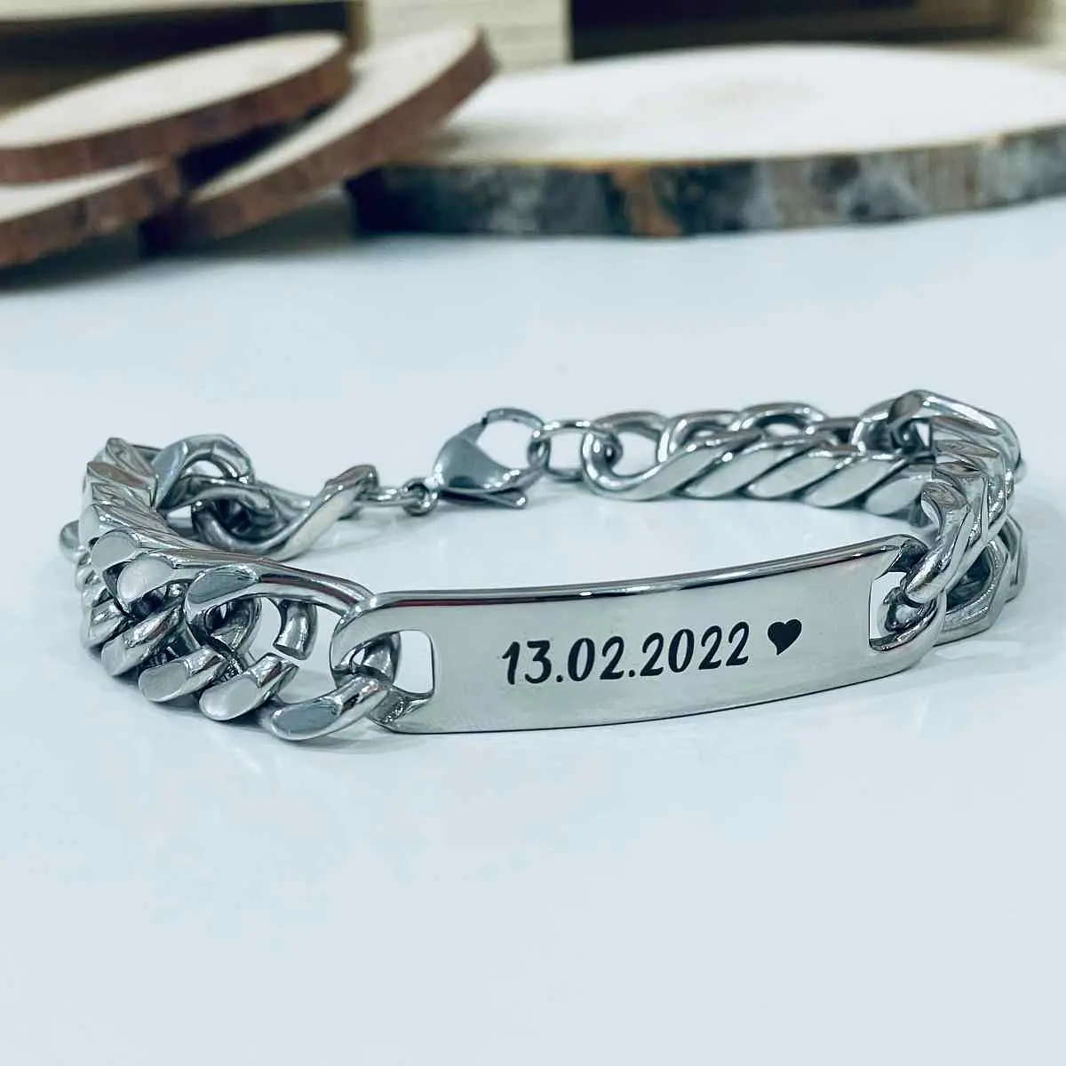 Pulseira Aço Personalizada - Data