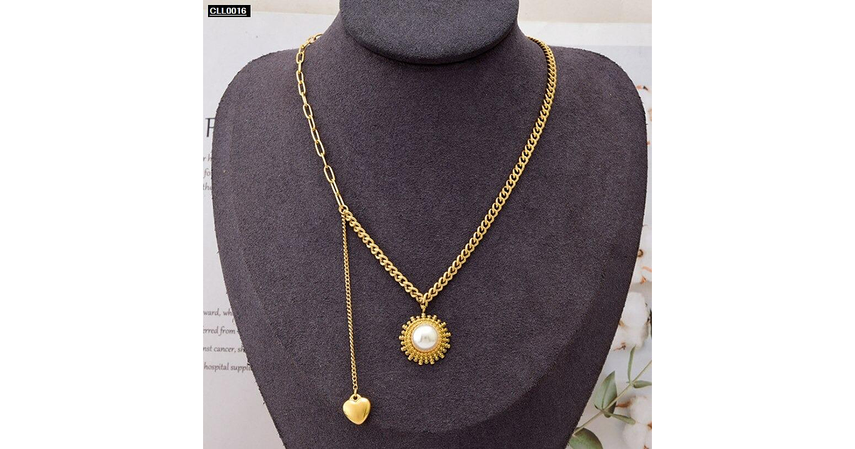 Collar en Acero Diseño de Sol y Perla