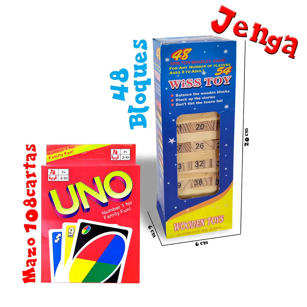 JUEGOS DE MESA JUGUETES DIDACTICOS JENGA CARTAS UNO JUGUETER