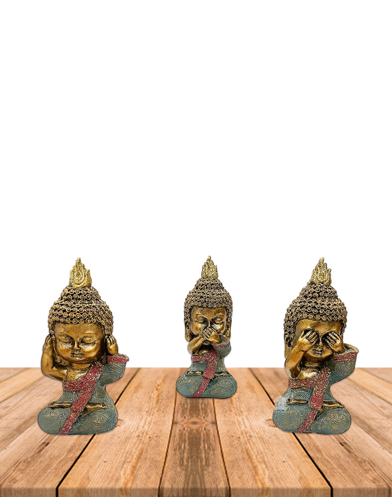 Set Figura Buda Ciego Sordo Mudo 5 JI23-523