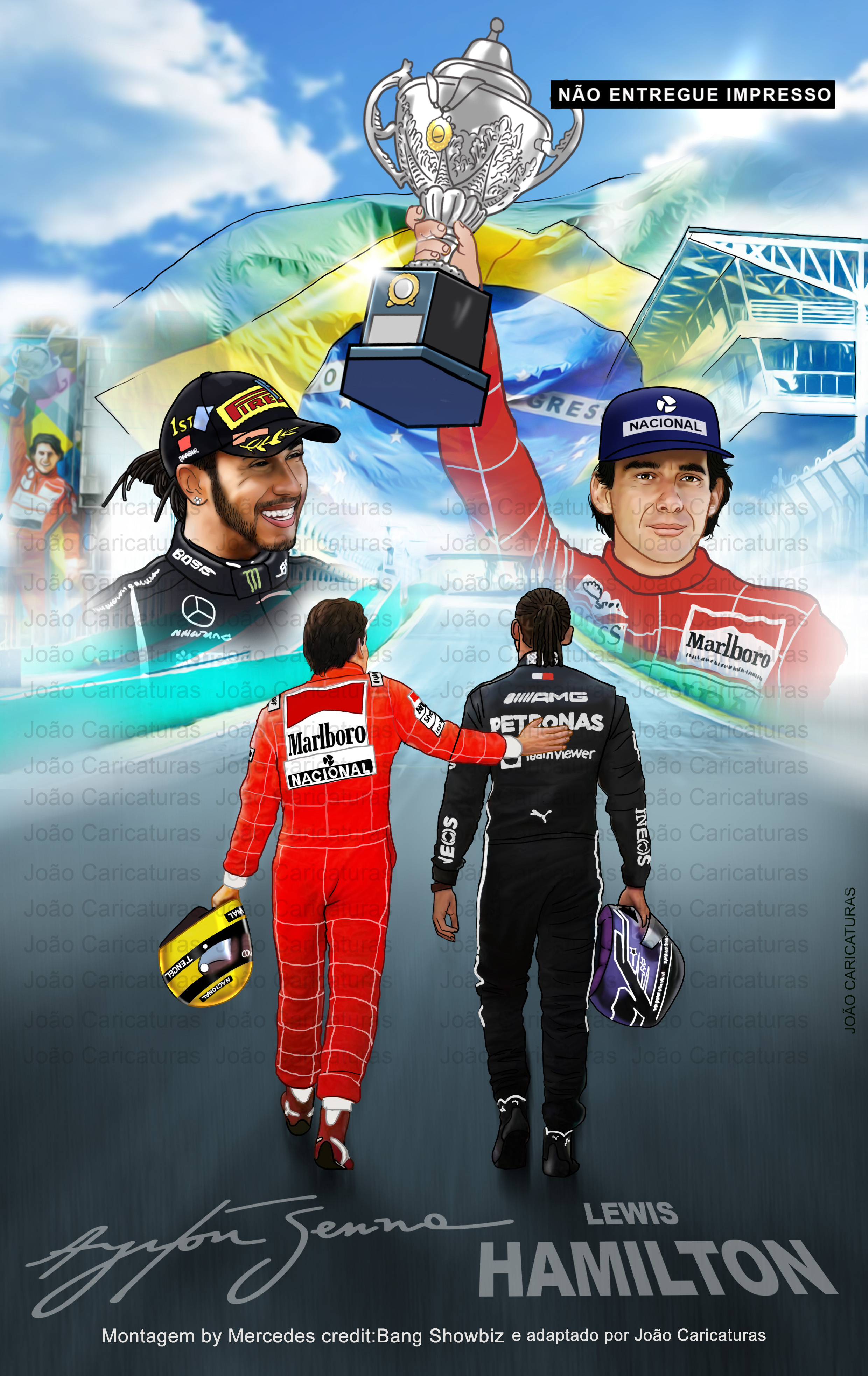 Desenho de Lewis Hamilton e Airton Senna Juntos, homenage...