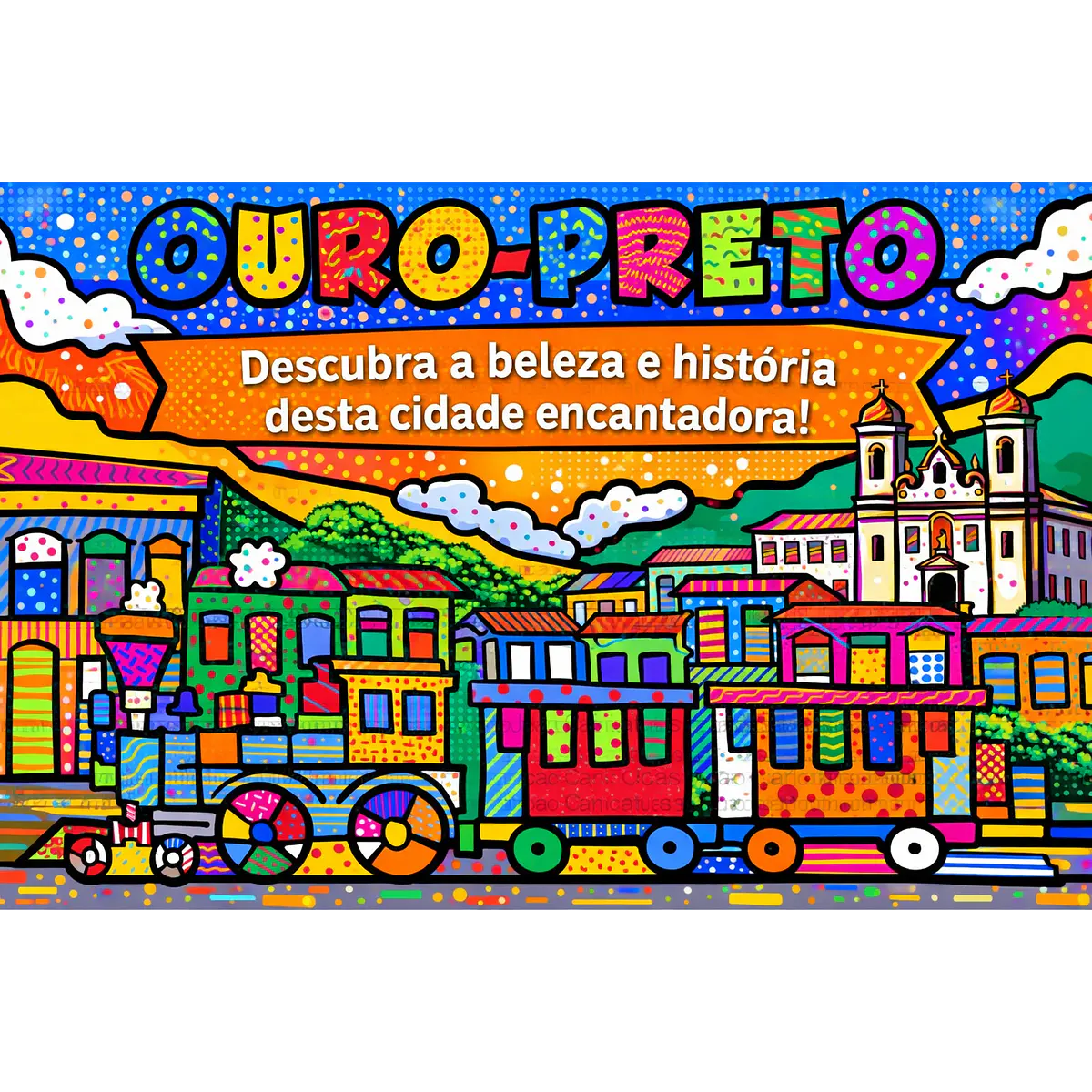 Desenho Super colorido de ouro Preto no estilo do artista...