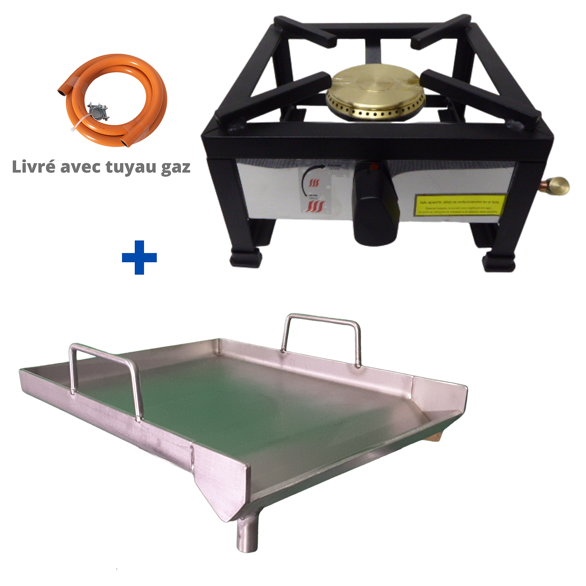 Kit Réchaud 1 feu gaz + plaque cuisson (plancha) inox