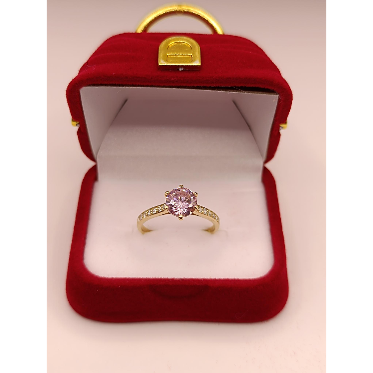 Anillo solitario cintillo rosa de francia 3 grs Oro 18k