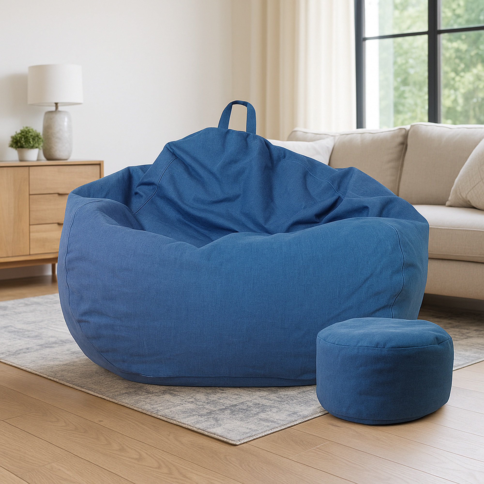 Puff pera de Lino talla XL Joytek / 120x80cm AZUL