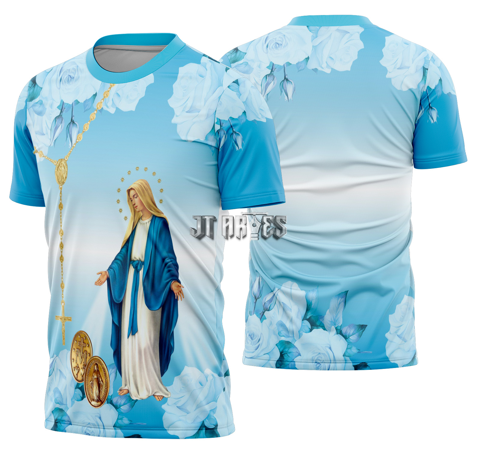 Arte Vetor Camisa Virgem Maria azul