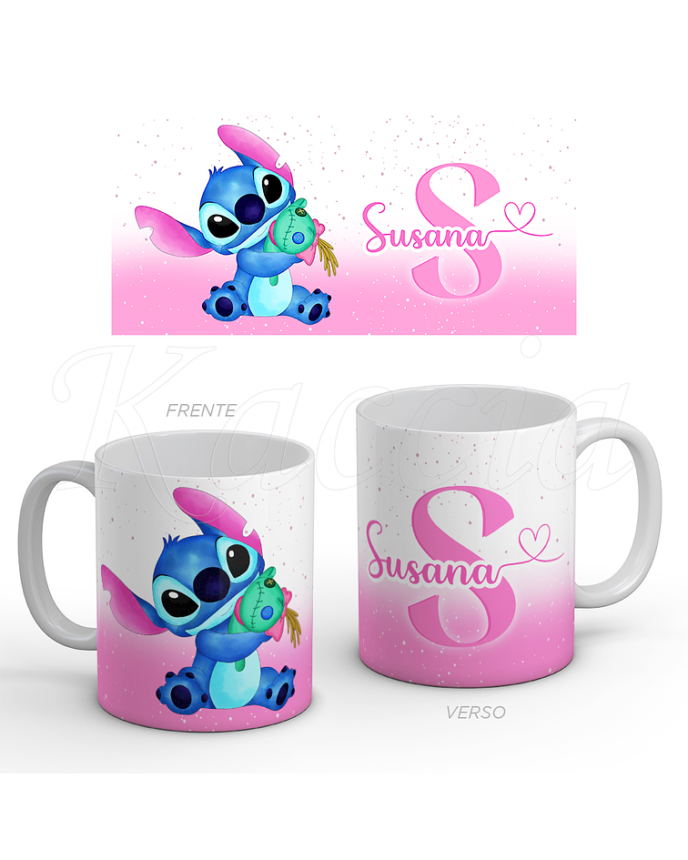 Caneca Personalizável Stitch com Nome Pink