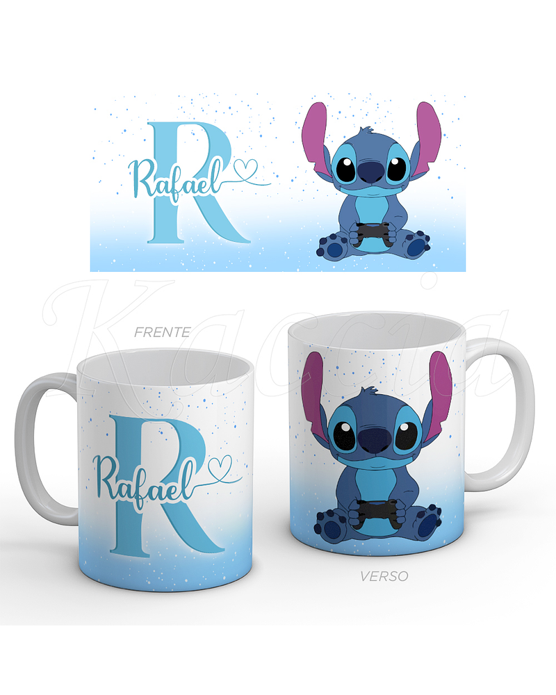 Caneca Personalizada Stitch com Nome Blue