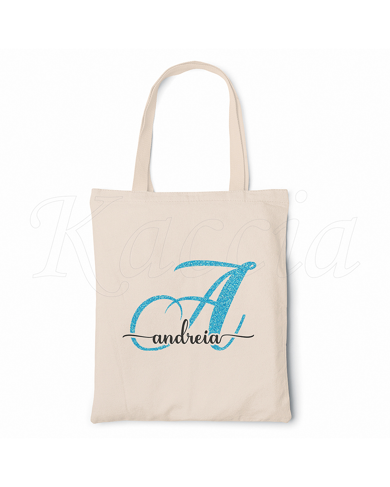 Saco Tote Bag Personalizado Nome Glitter Azul