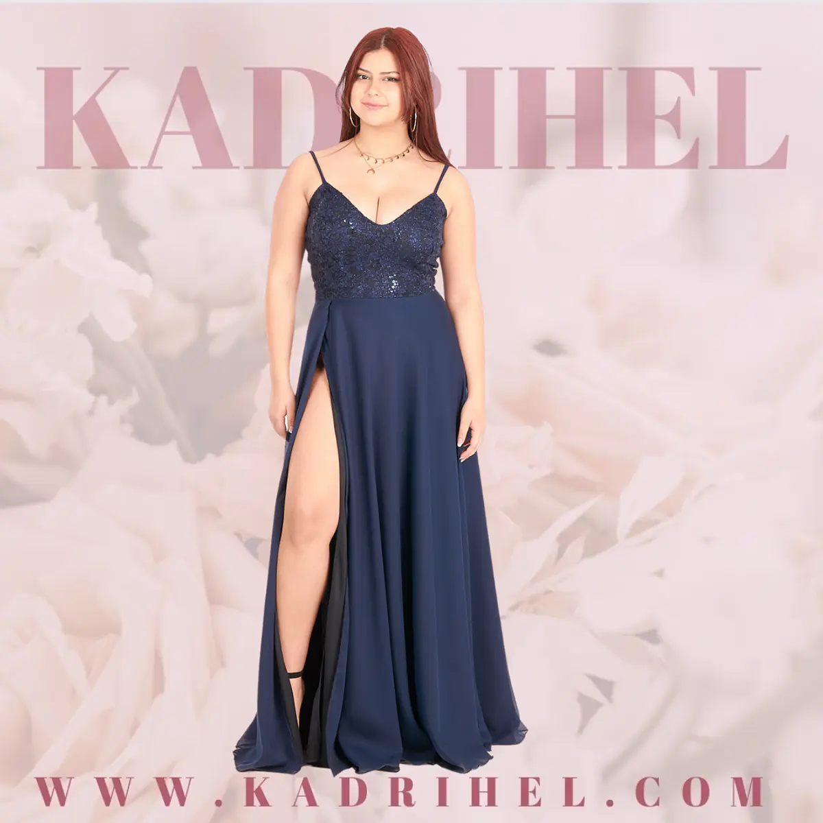 Vestido Largo Azul Marino Con Abertura en Pierna Ideal Ga...