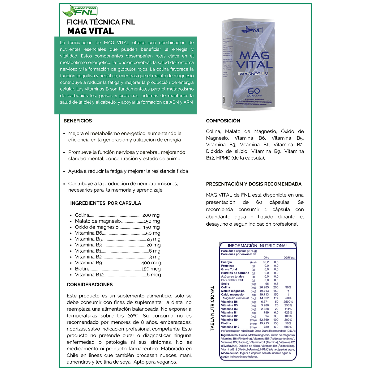 MAGNESIO MAG VITAL, (60 cáps.).