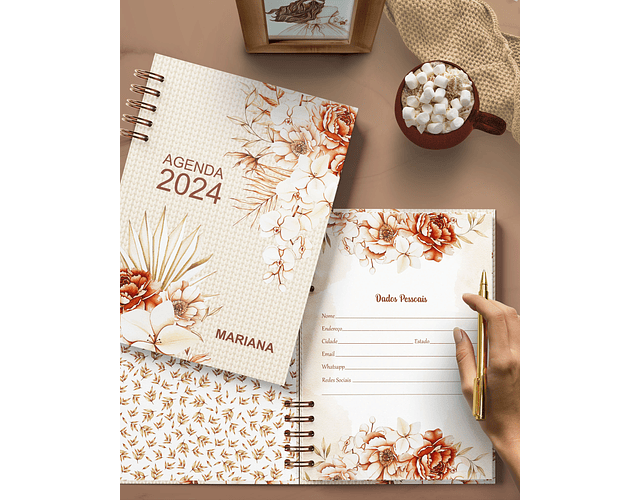 ARQUIVO ENCADERNAÇÃO AGENDA FLORAL BOHO 2024 2DPP - BICHO DE