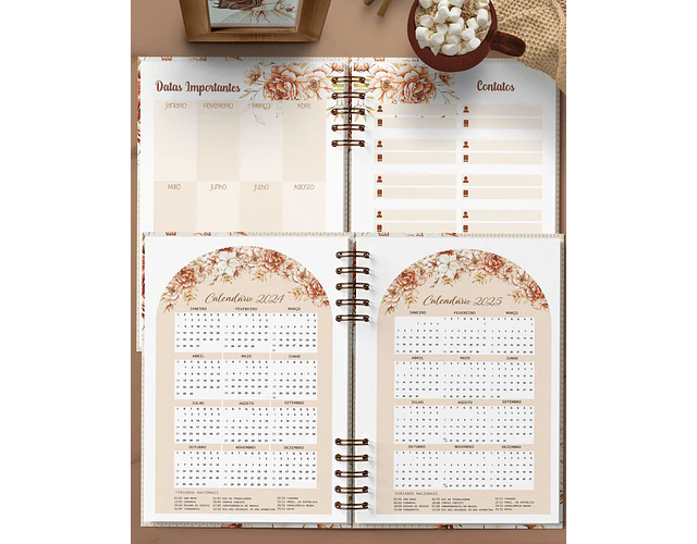 ARQUIVO ENCADERNAÇÃO AGENDA FLORAL BOHO 2024 2DPP - BICHO DE