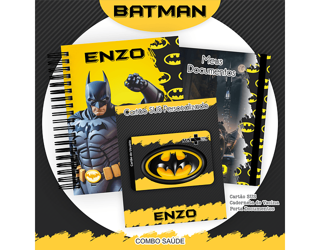 Arquivo Kit Saúde Batman, Caderneta de Vacina, Cartão SUS e