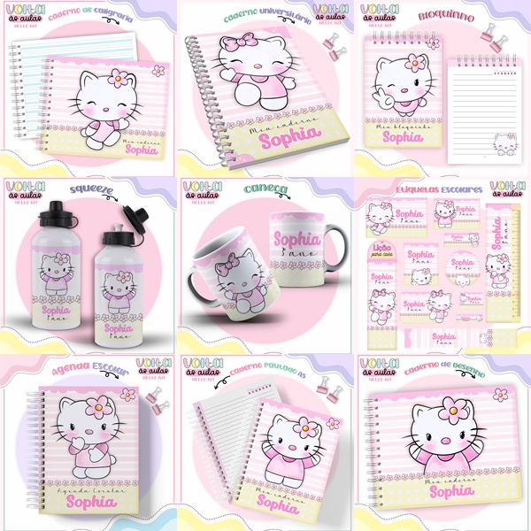 Arquivo encadernação kit escolar Hello Kit - LINA CRIATIVA