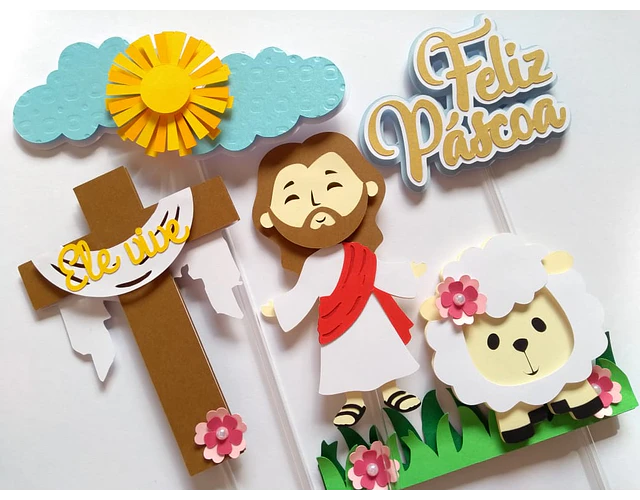 Arquivo Topo de Bolo Páscoa Cristã Jesus Ele Vive - EM CAMAD