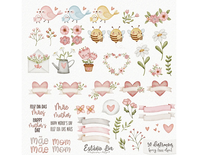 Kit Digital Querida Mãe Dia das Mãe - Estudio Lin