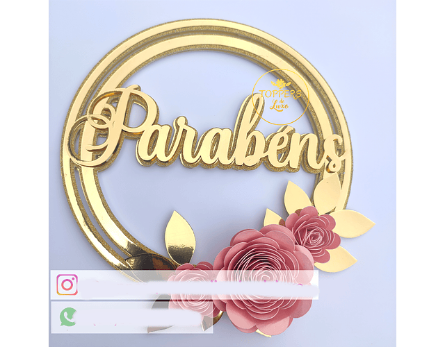 Arquivo Topo de Bolo Parabéns Circular Floral - TOPPERS DE