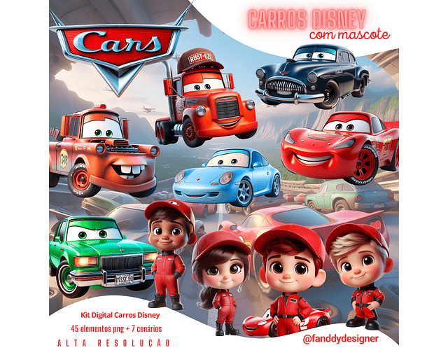 Kit Digital Carros Disney Cute 3D