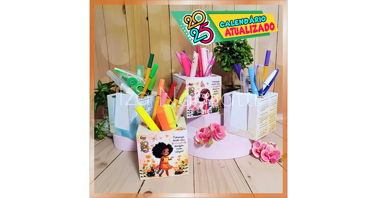 Arquivo 4 modelos de porta caneta e porta bloquinho com cale