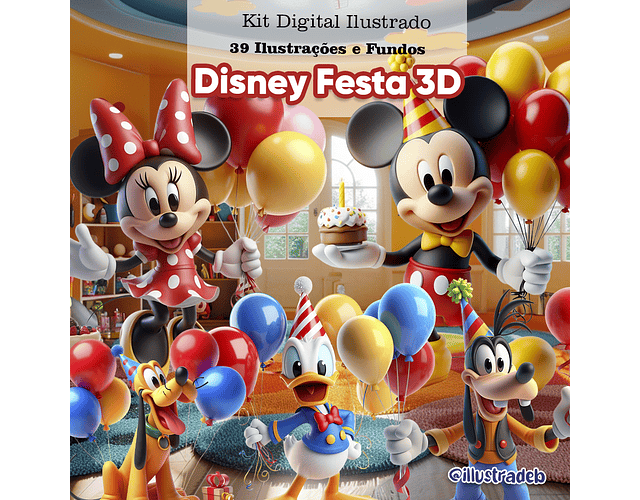 Kit Digital Disney Festa 3D - Illustradeb