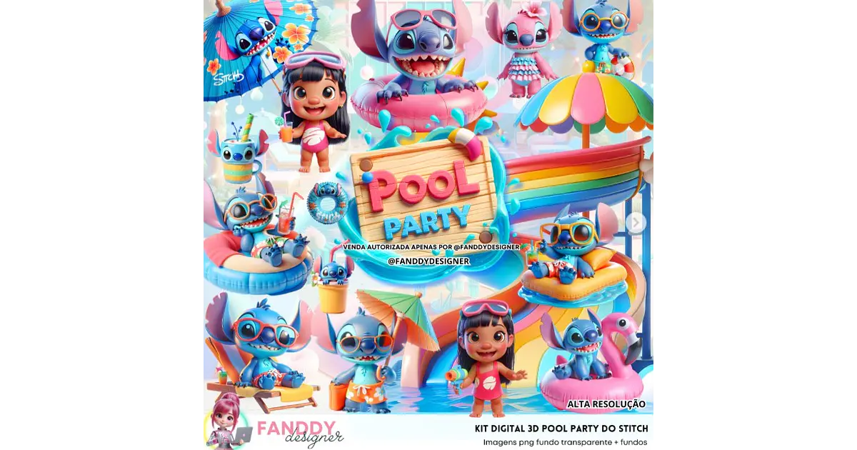 Kit Digital Lilo e Stitch Pool Party - FANDDY