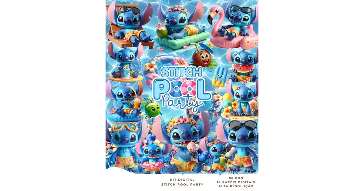 Kit Digital Stitch Pool Party - Que Fofura Criativos