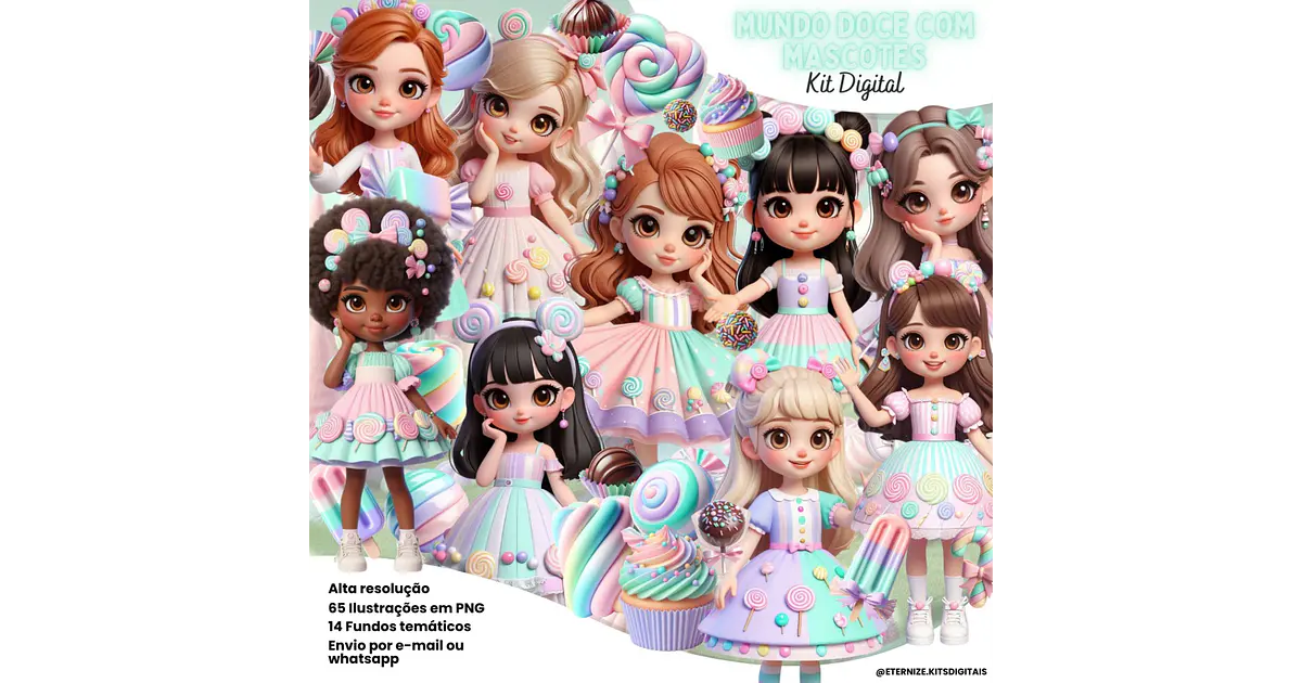 Kit Digital Mundo Doce com Mascotes - Eternize