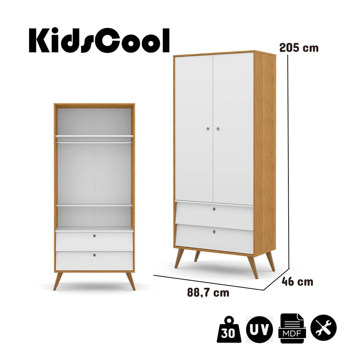 Ropero Gold 2 Pts Miel/Blanco/Eco Wood