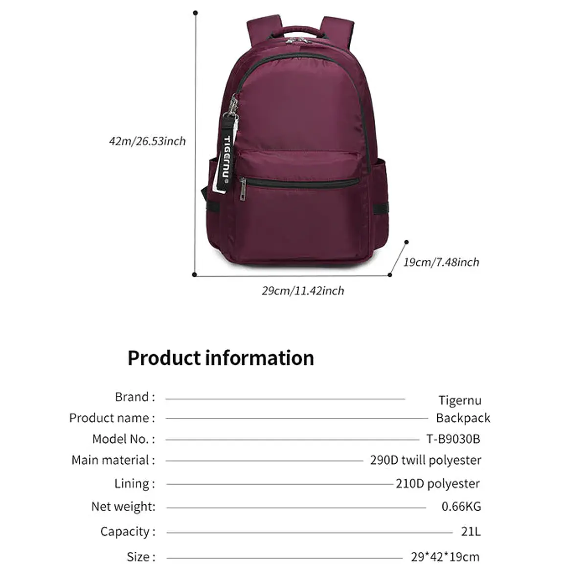 Mochila Tigernu T-B9030B Backpack Fashion Pink 15.6