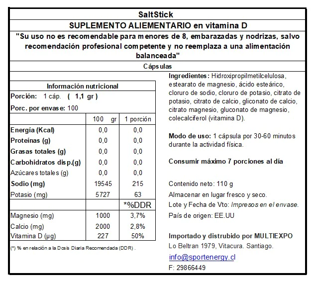 Pastilla de Sal sin Cafeína (100 unid), Salstick