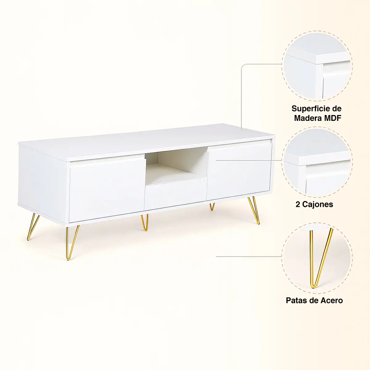 Rack de TV o Buffet con Cajones Simply White | KLIK Muebles