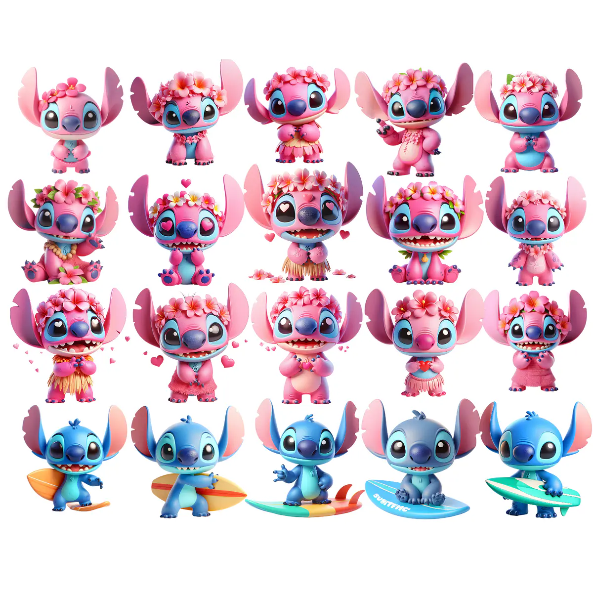 Kit Digital Lilo e Stitch 3D em Png | Kriato Design