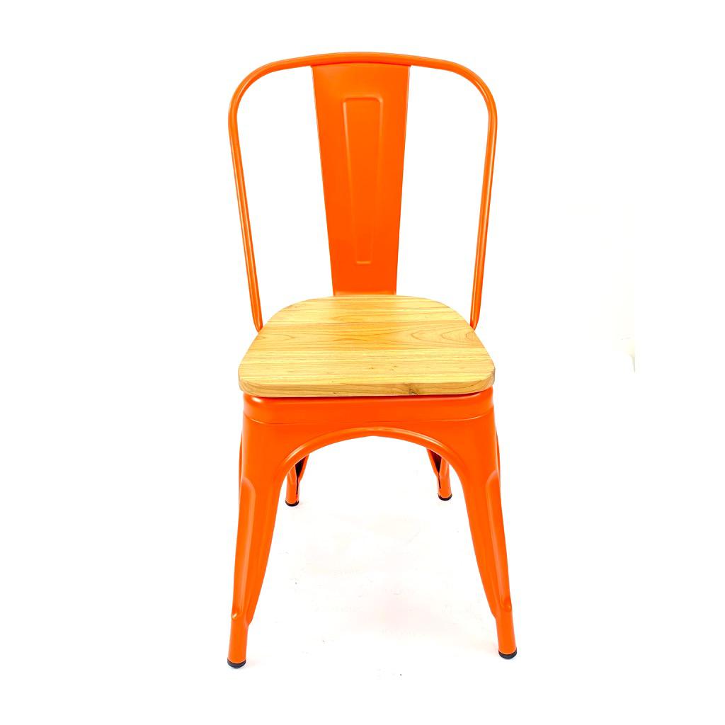 Silla Tolix Color Naranjo Asiento Madera