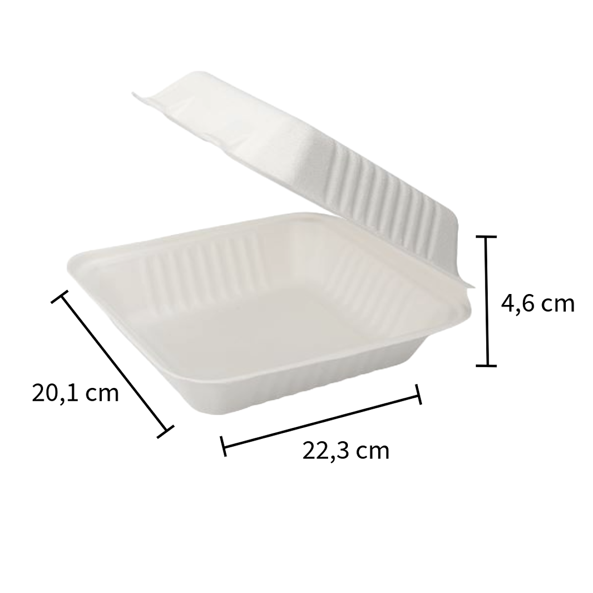 Envases Porta comida Cuadrado 22,3×20,1×4,6 cms. Bagasse