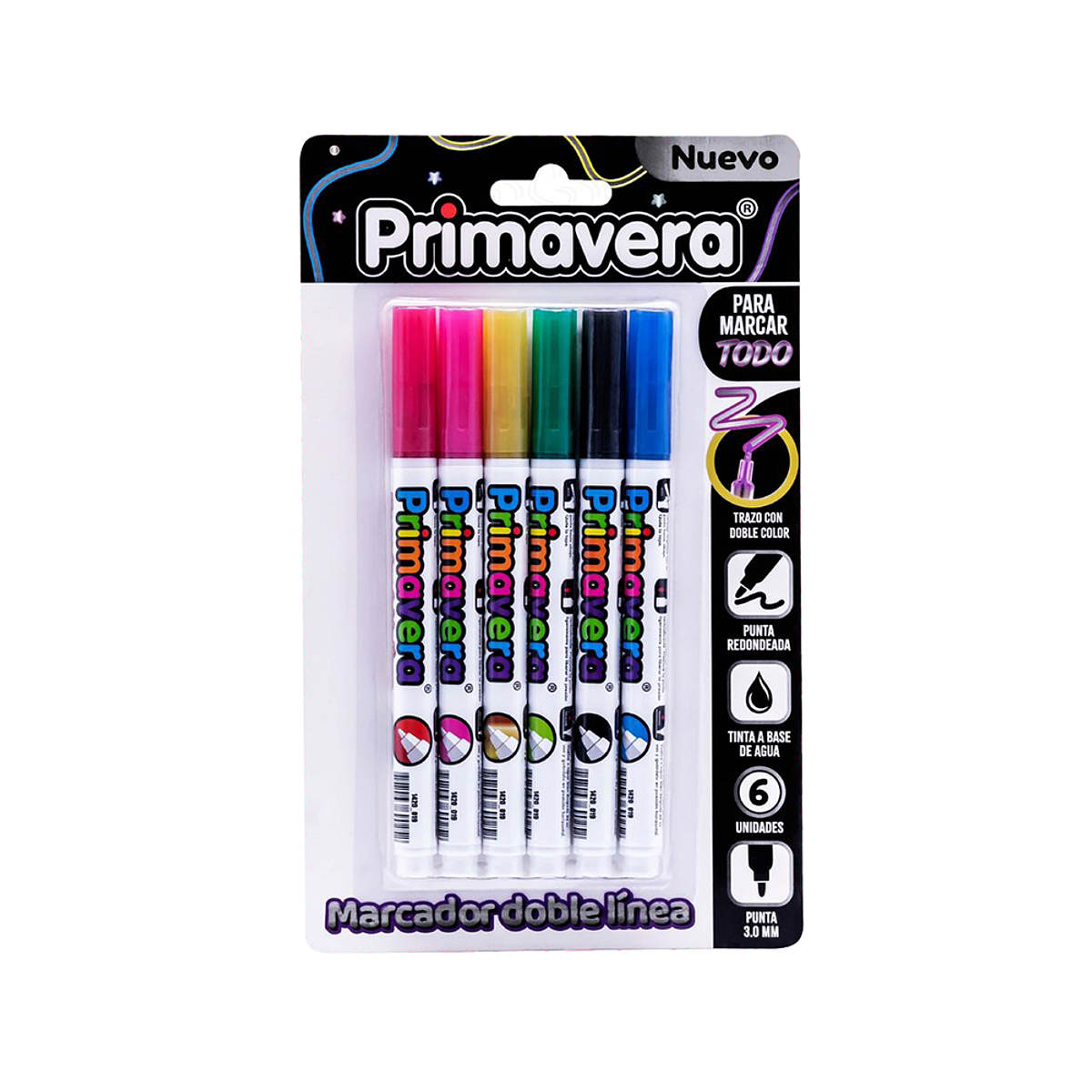 Marcadores Primavera Doble Linea X 6 Unidades