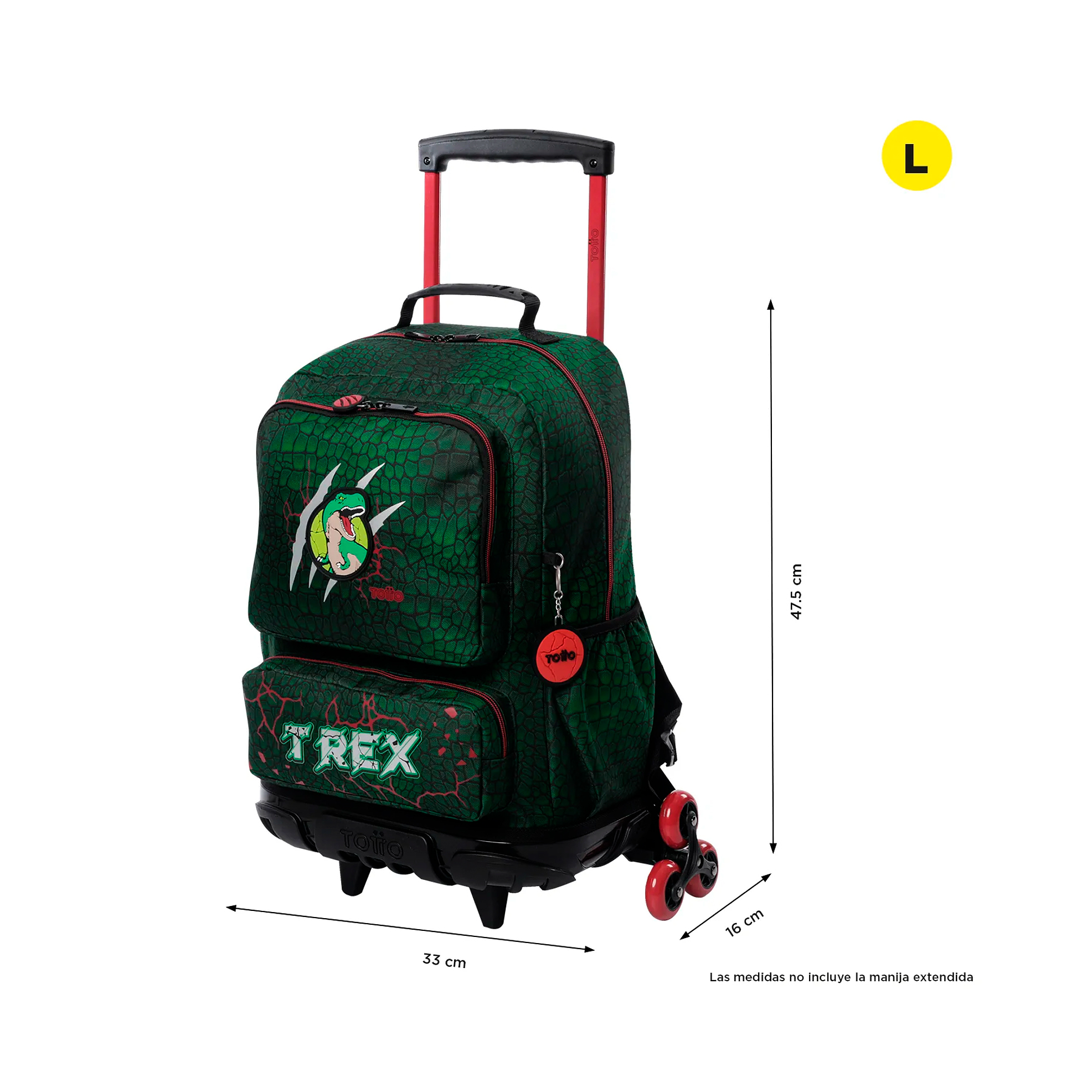 Morral Totto con 3 ruedas Niño Rex Dino Grande Verde