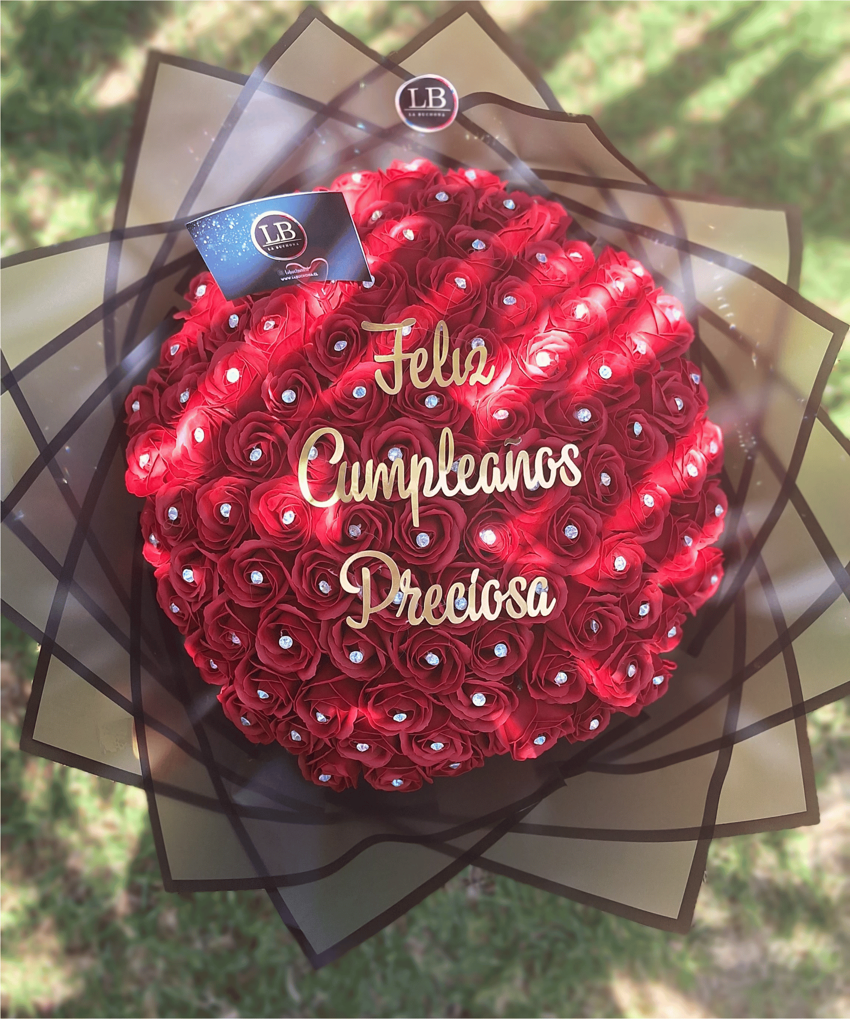 Ramo de 100 Rosas Eternas Topper Feliz Cumpleaños