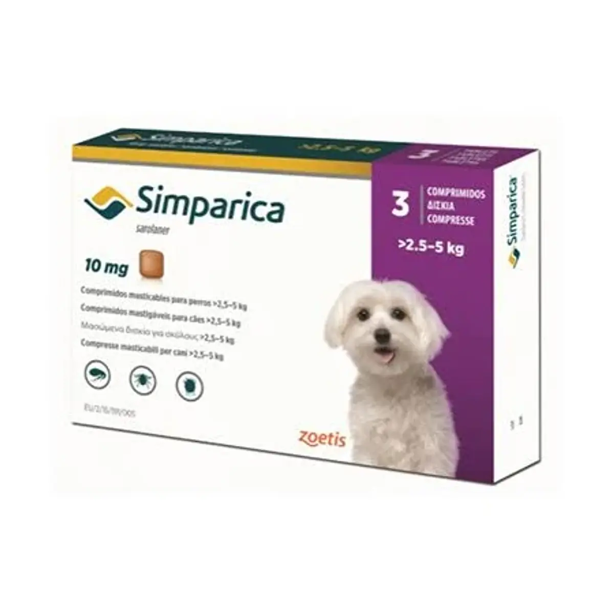 SIMPARICA 10MG SAROLANER PERROS DE ENTRE 2,5 A 5KG 3 COMP