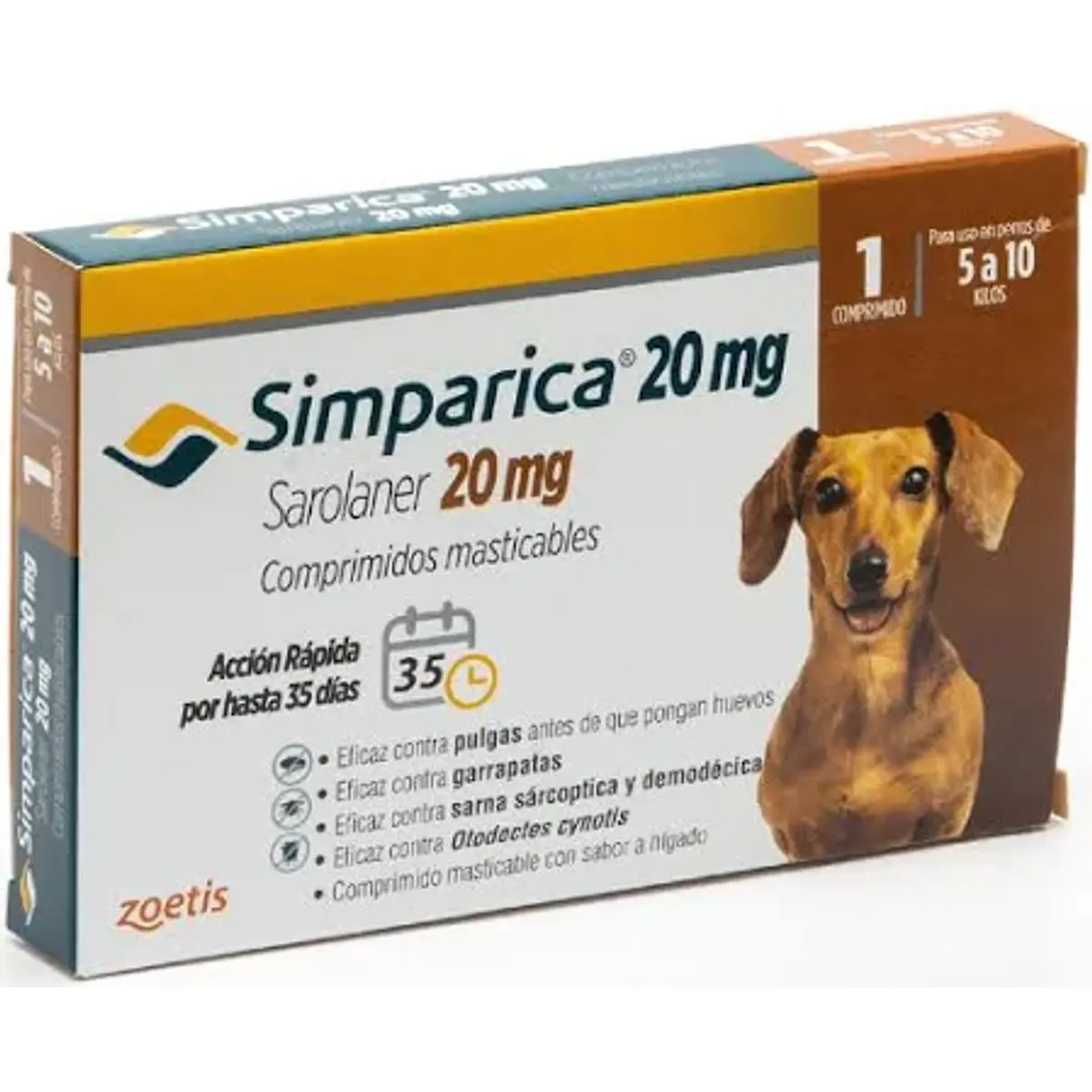 SIMPARICA 20MG SAROLANER PERROS DE ENTRE 5 A 10KG 1 COMP
