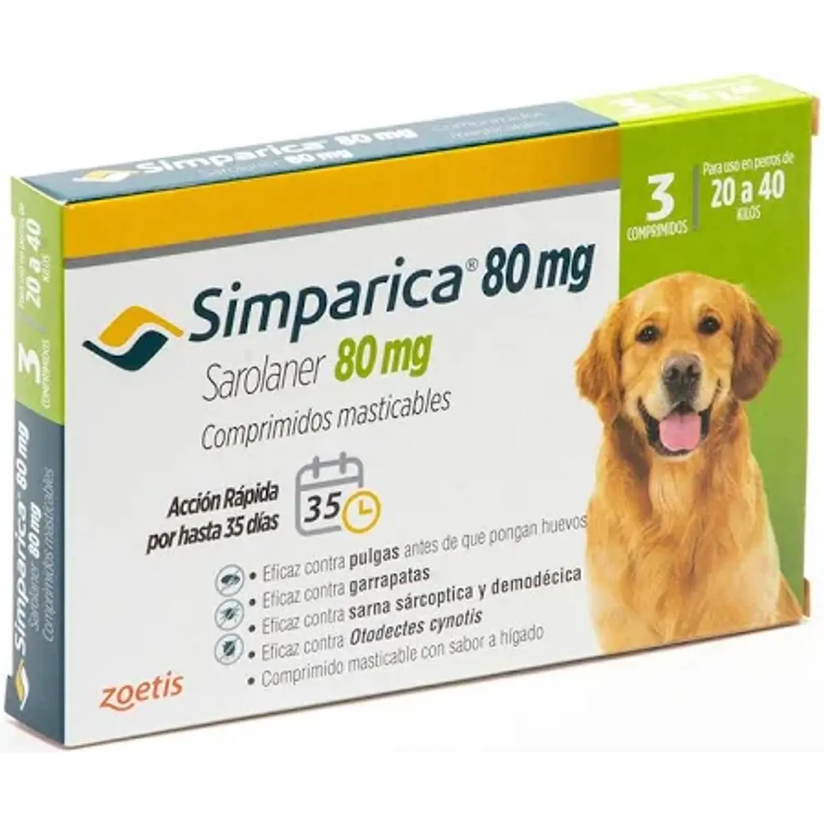 SIMPARICA 80MG SAROLANER PERROS DE ENTRE 20 A 40KG 1 COMP
