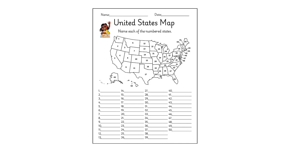United States Map: Identify the States Worksheet