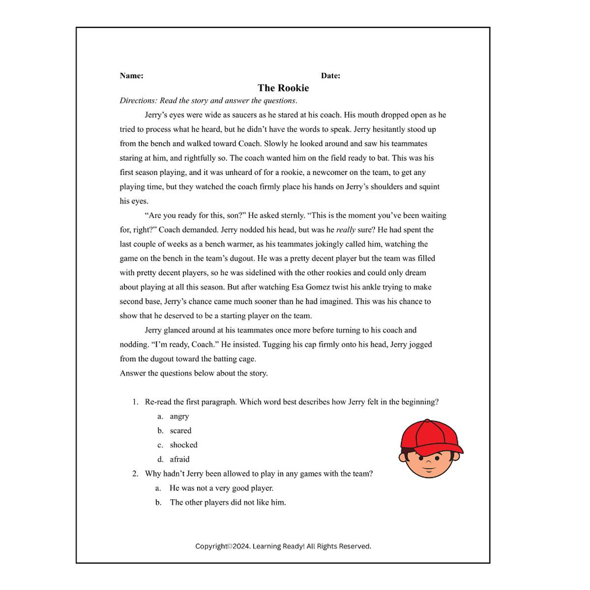 The Rookie Reading Comprehension Worksheet