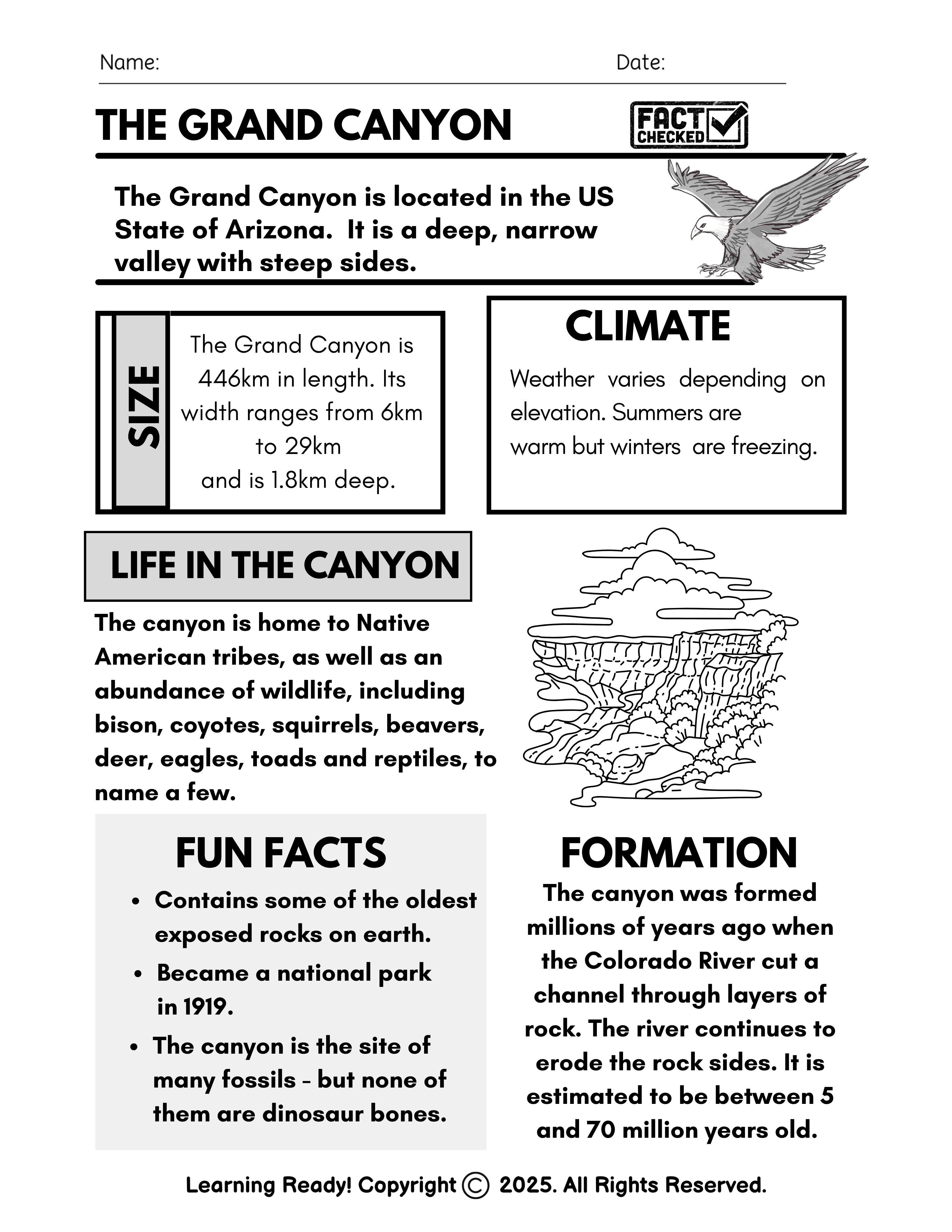 The Grand Canyon: Reading Comprehension Worksheet