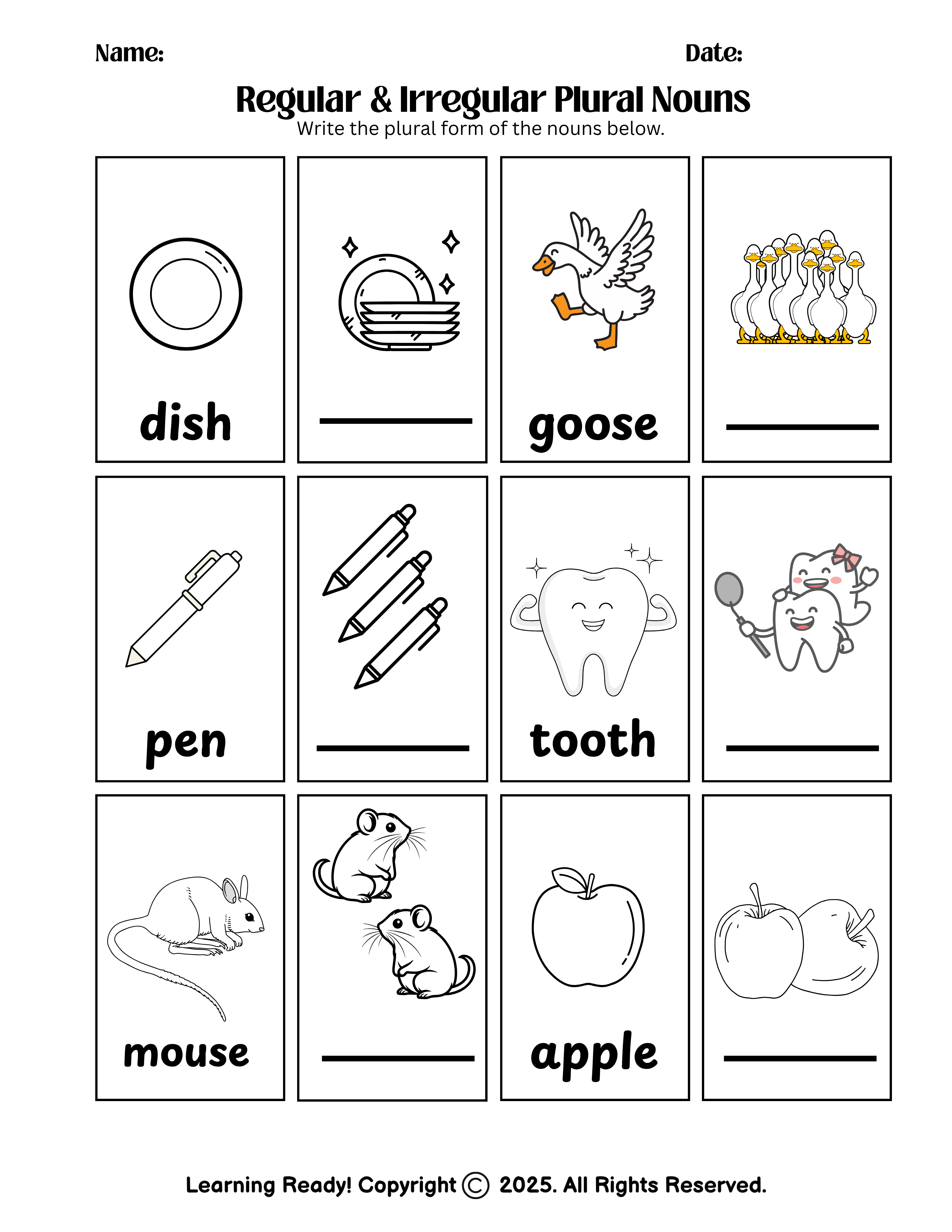 Regular & Irregular Plural Nouns Worksheet